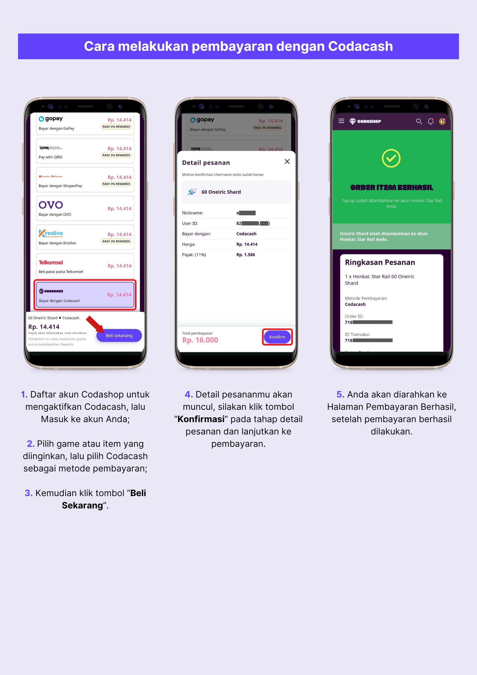 Cara melakukan pembayaran dengan Codacash – Codashop Indonesia