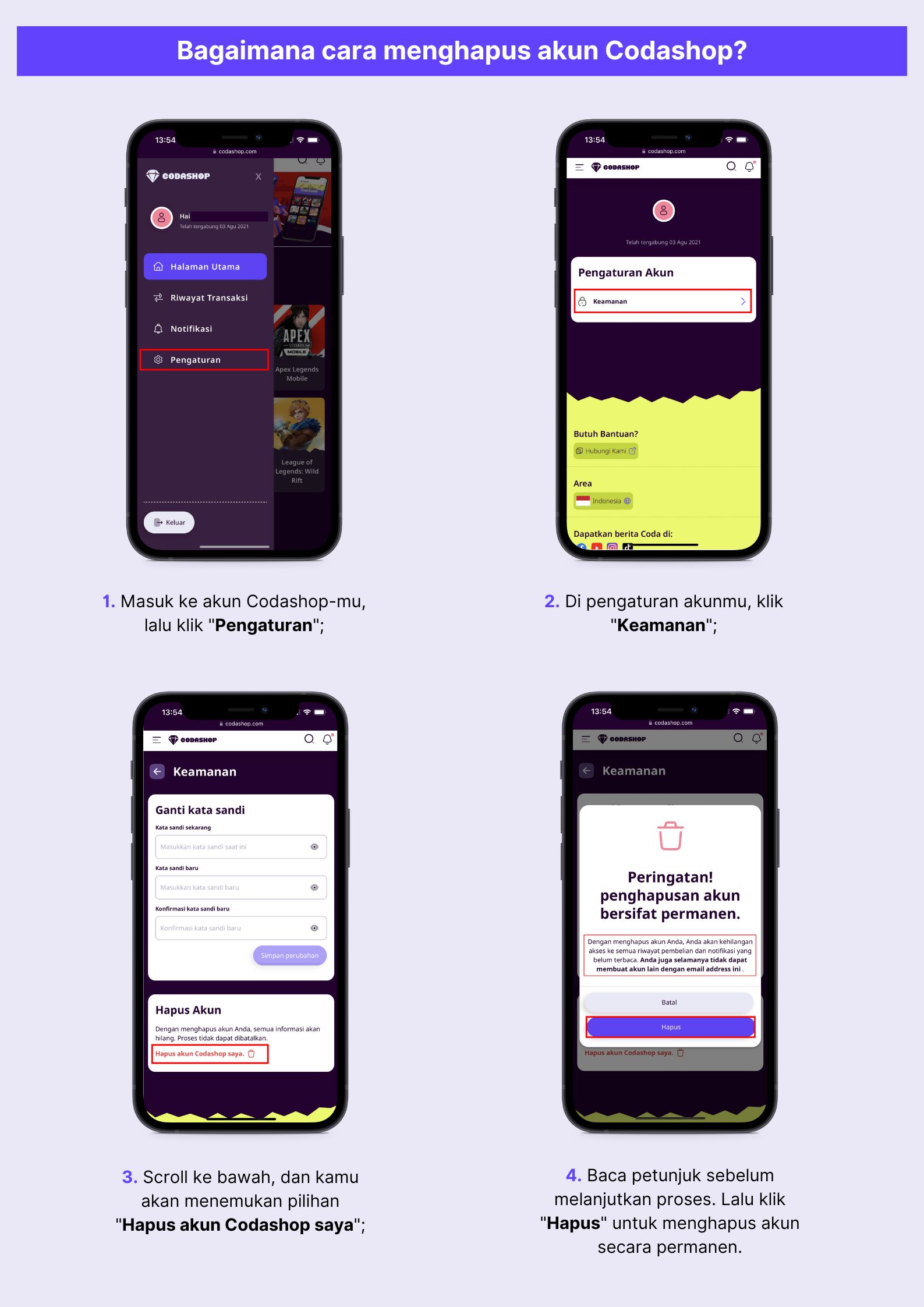 Bagaimana cara menghapus akun Codashop? – Codashop Indonesia