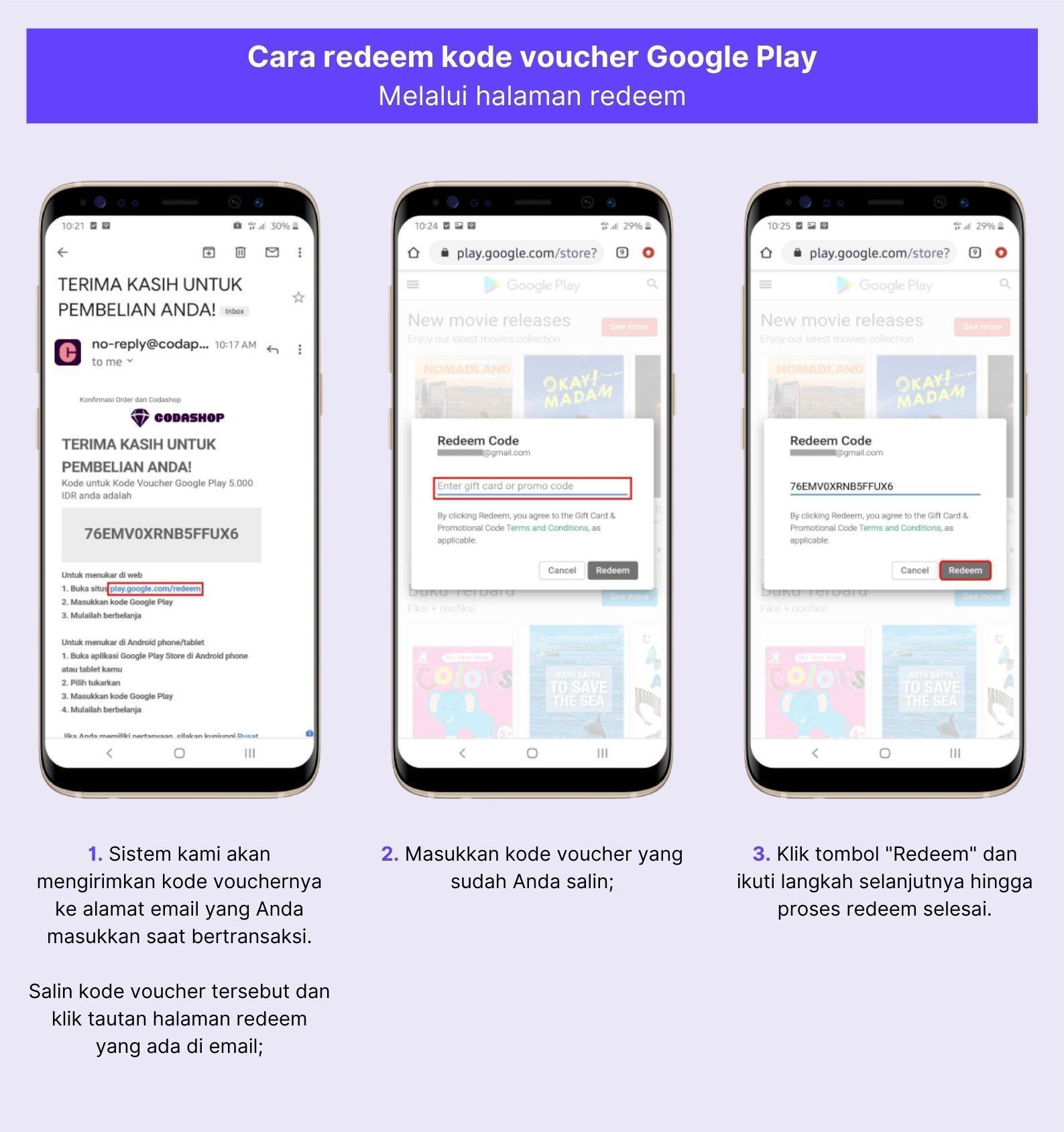 Cara redeem kode voucher Google Play – Codashop Indonesia