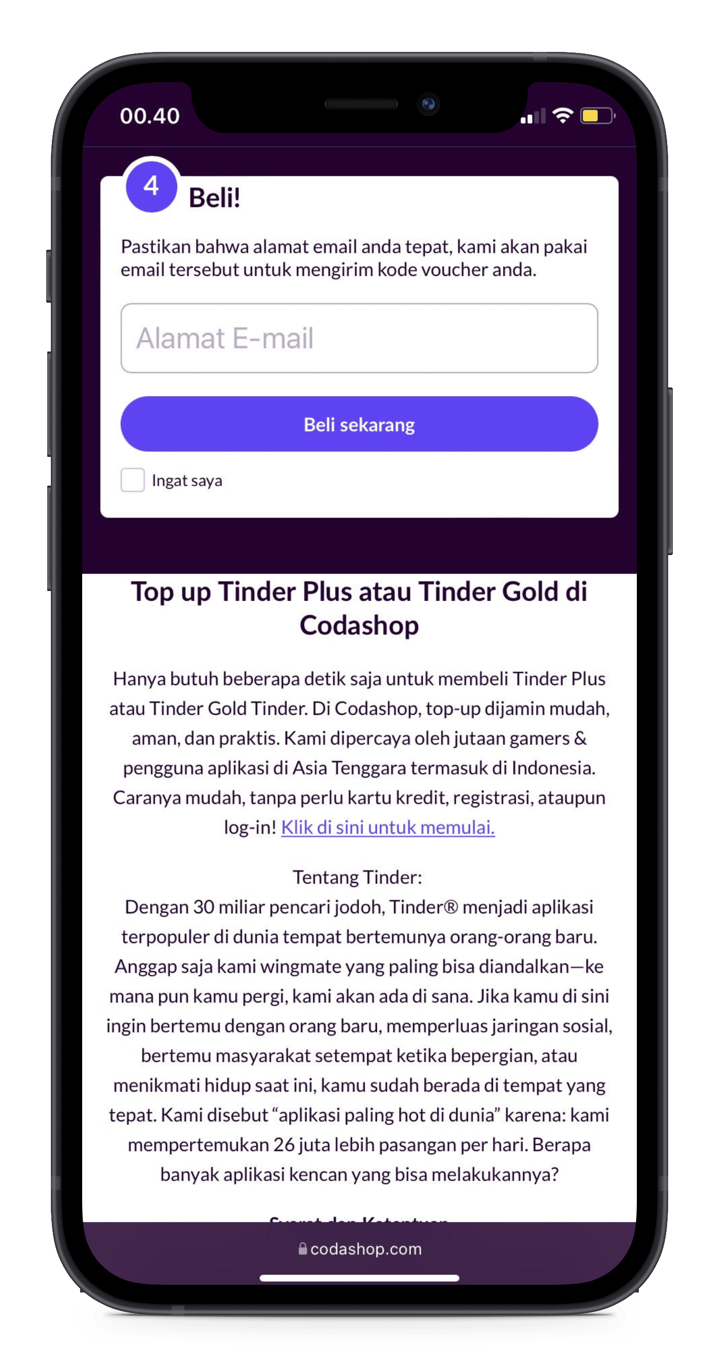 Panduan Pembelian Voucher Tinder – Codashop Indonesia